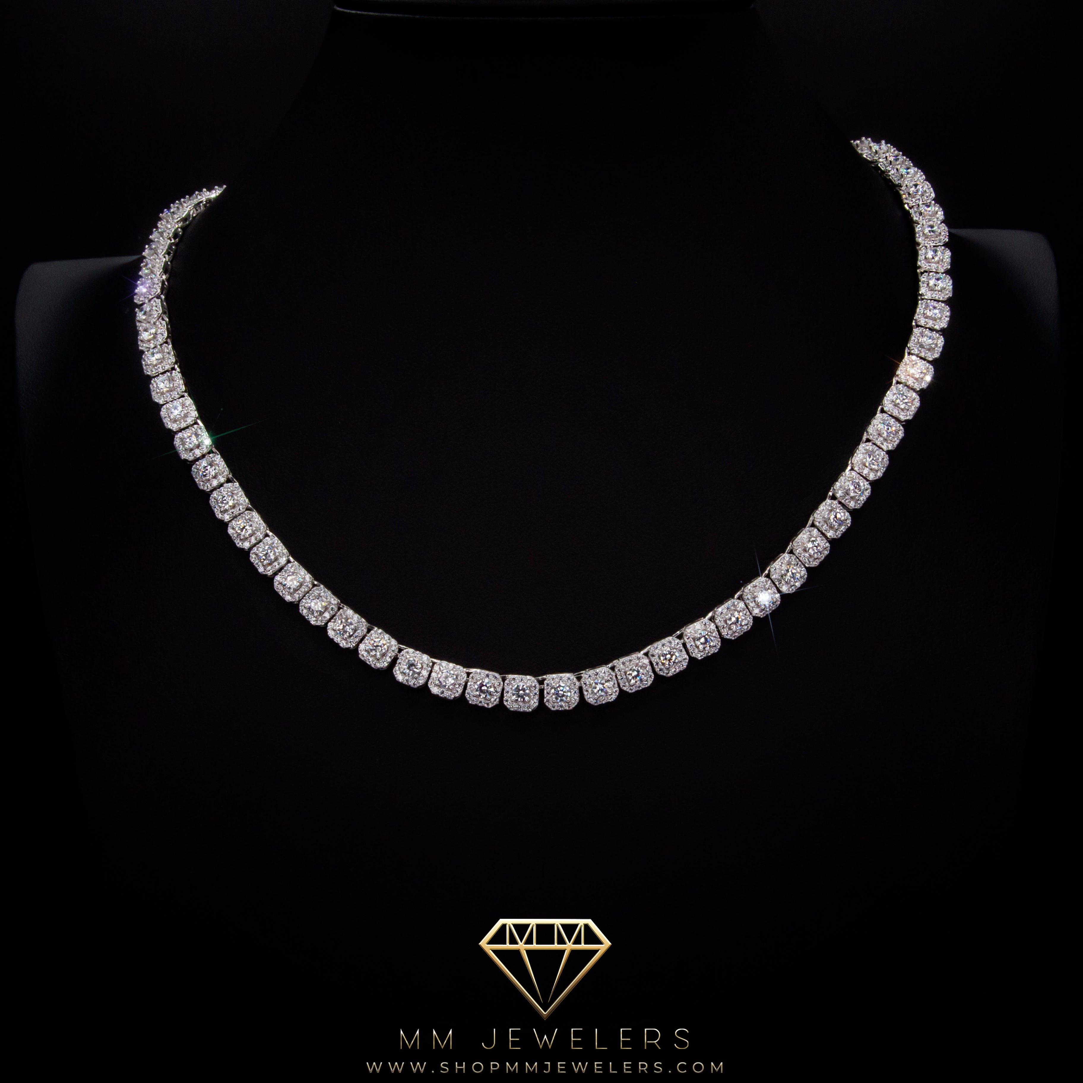 Micro Cluster Tennis Necklace in White Gold – MMJ